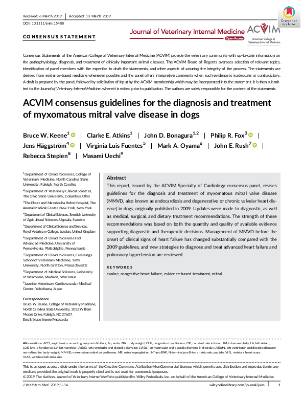 (PDF) ACVIM consensus guidelines for the diagnosis and treatment of myxomatous mitral valve ...