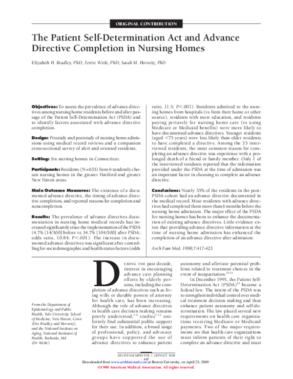 (PDF) The patient self-determination act and advance directive ...