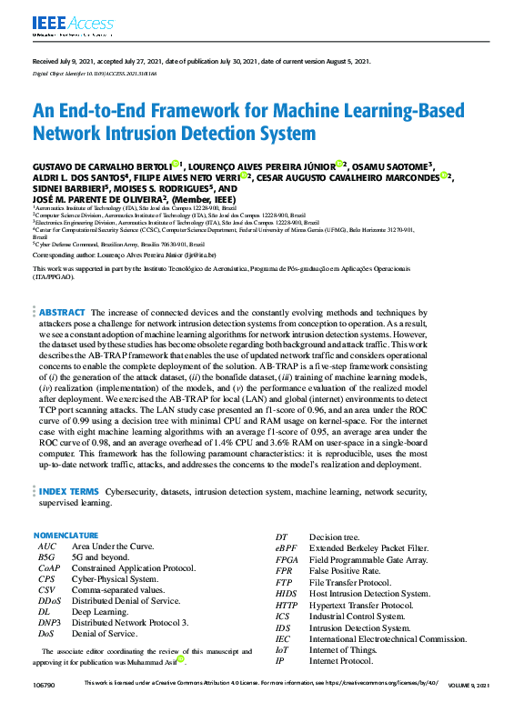 (PDF) An End-to-End Framework for Machine Learning-Based Network Intrusion Detection System