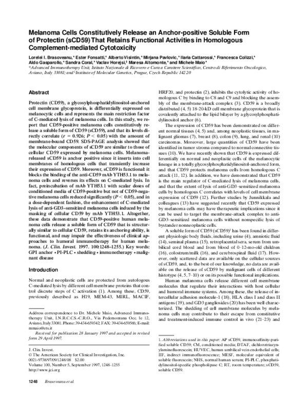 (PDF) Melanoma cells constitutively release an anchor-positive soluble ...