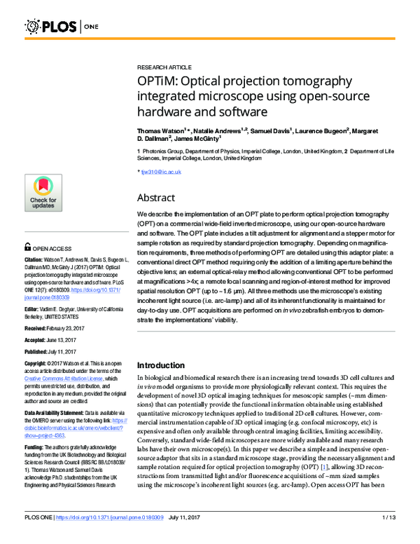 (PDF) OPTiM: Optical projection tomography integrated microscope using ...