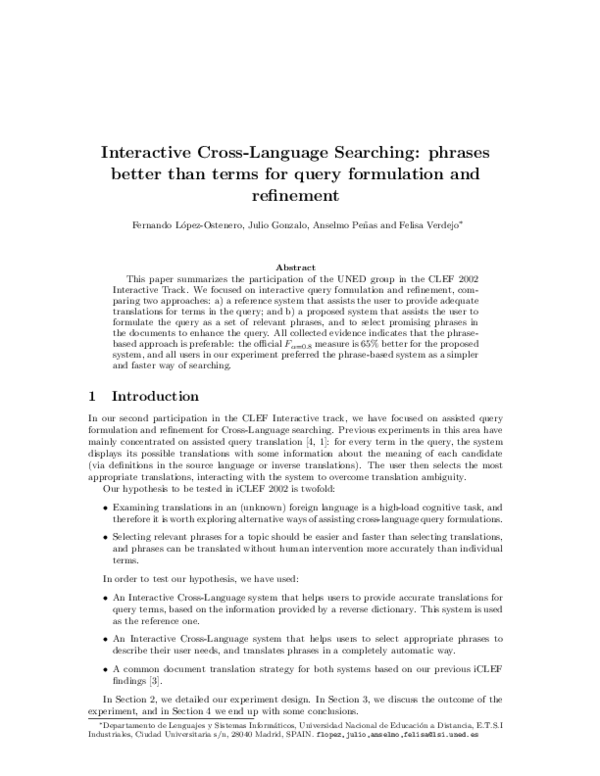 (PDF) Interactive Cross-Language Searching: phrases better than terms for query formulation and ...