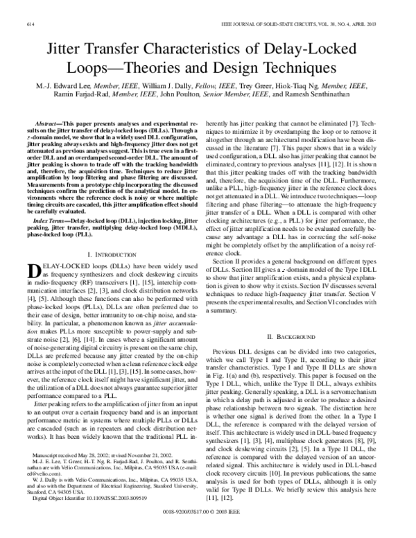 (PDF) Jitter transfer characteristics of delay-locked loops - theories and design techniques
