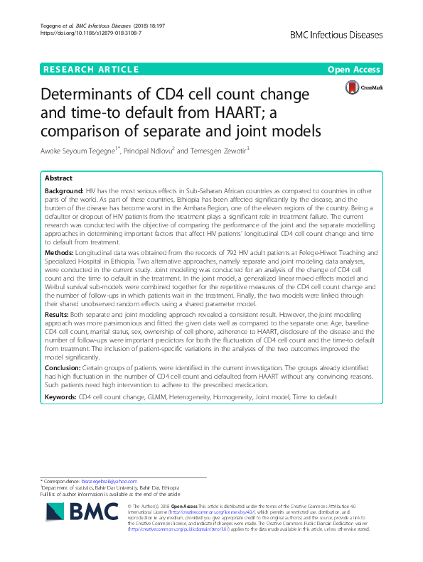 (PDF) Determinants of CD4 cell count change and time-to default from HAART; a comparison of ...