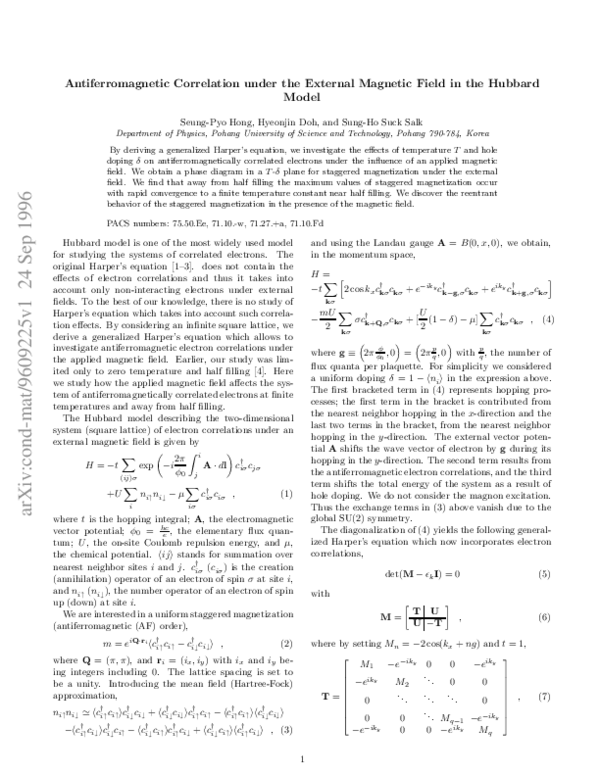 (PDF) Antiferromagnetic Correlation under the External Magnetic Field in the Hubbard Model