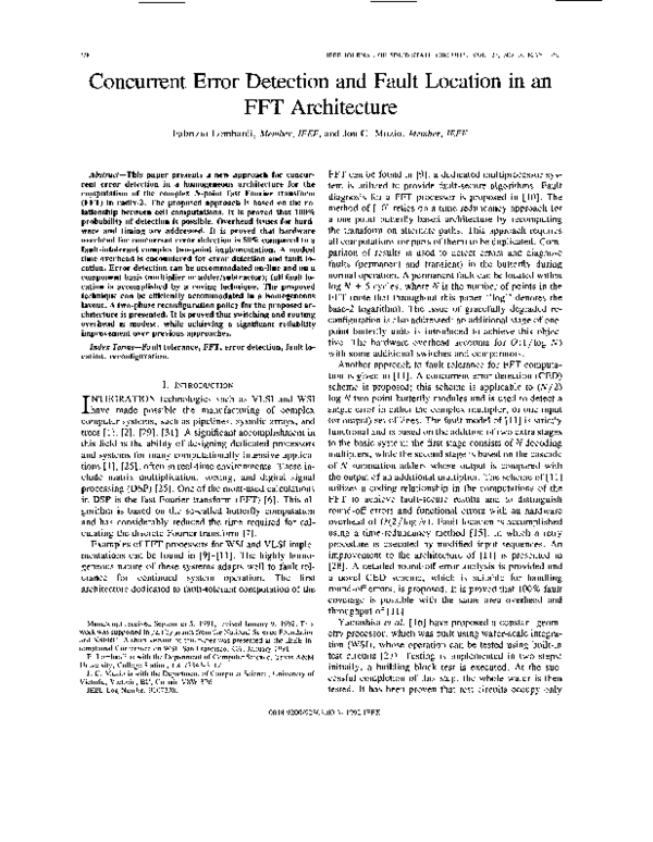 Pdf Concurrent Error Detection And Fault Location In An Fft Architecture