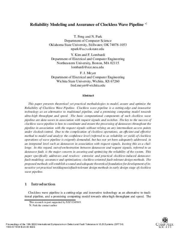 (PDF) Reliability modeling and assurance of clockless wave pipeline
