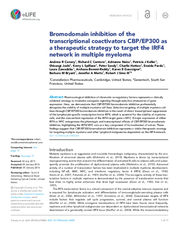 (PDF) Bromodomain inhibition of the transcriptional coactivators CBP ...