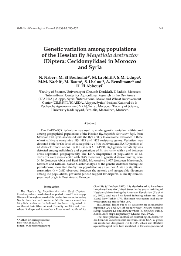 (PDF) Genetic variation among populations of the Hessian fly Mayetiola ...