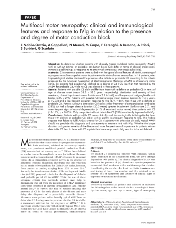 (PDF) Multifocal motor neuropathy: clinical and immunological features ...