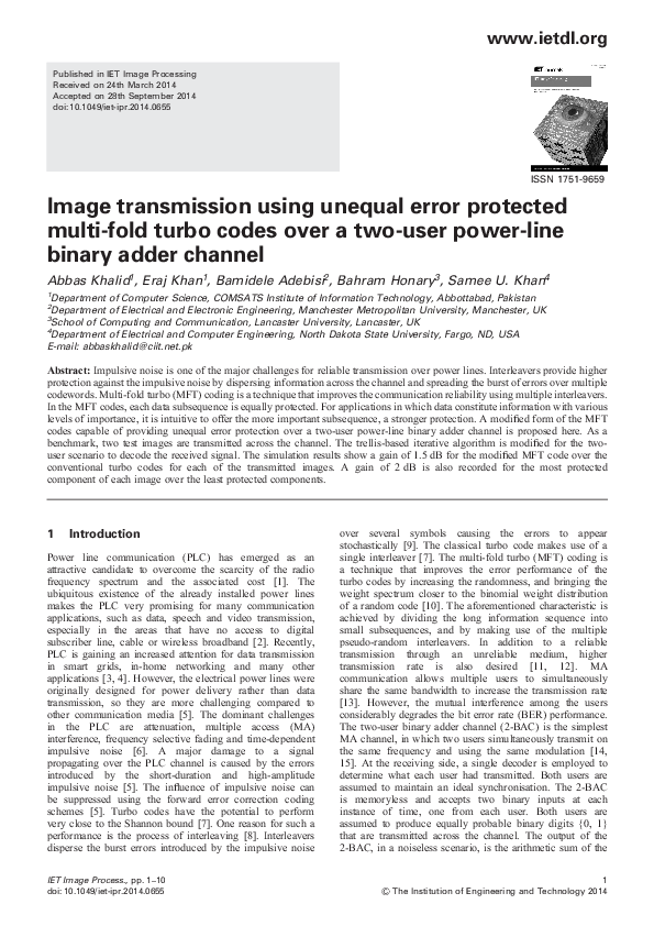 (PDF) Image transmission using unequal error protected multi-fold turbo codes over a two-user ...