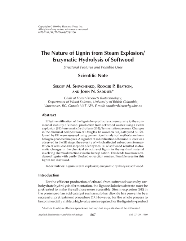 (PDF) The Nature of Lignin from Steam Explosion/ Enzymatic Hydrolysis ...
