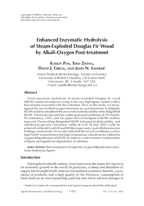 (PDF) Enhanced Enzymatic Hydrolysis of Steam-Exploded Douglas Fir Wood ...