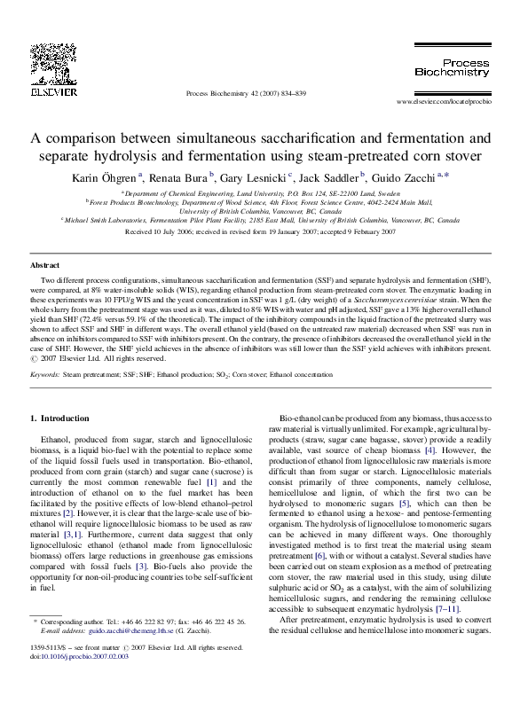 (PDF) A comparison between simultaneous saccharification and fermentation and separate ...
