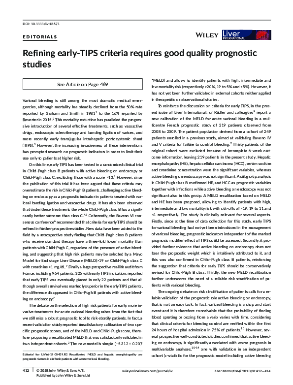 (PDF) Refining early-TIPS criteria requires good quality prognostic studies