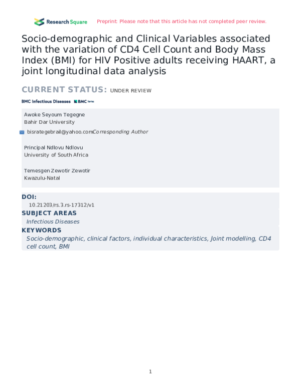 (PDF) Socio-demographic and Clinical Variables associated with the variation of CD4 Cell Count ...