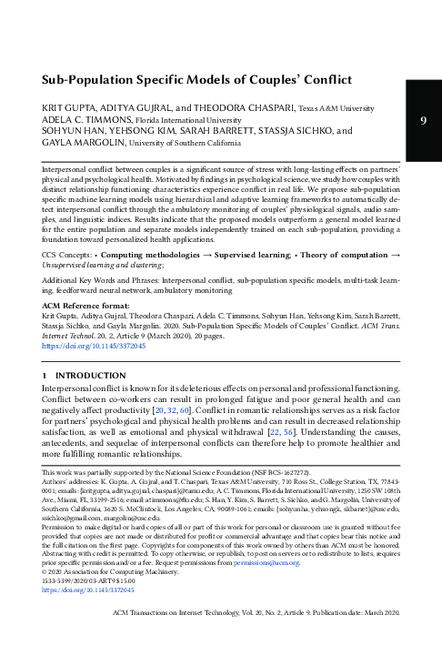(PDF) Sub-Population Specific Models of Couples’ Conflict
