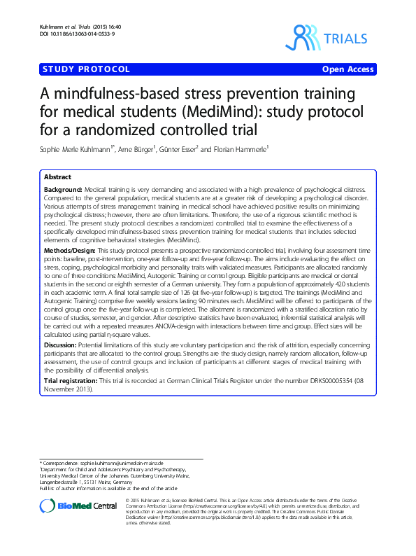 (PDF) A mindfulness-based stress prevention training for medical ...