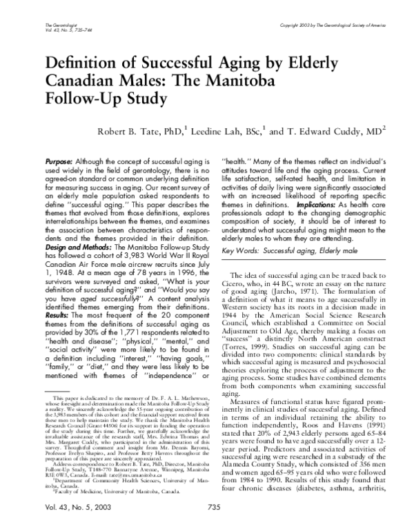 (PDF) Definition of Successful Aging by Elderly Canadian Males: The ...