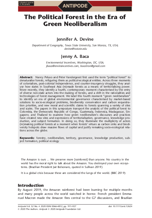 (PDF) The Political Forest in the Era of Green Neoliberalism
