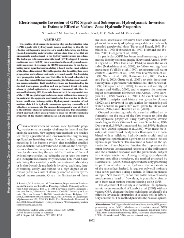 (PDF) Electromagnetic Inversion of GPR Signals and Subsequent Hydrodynamic Inversion to Estimate ...