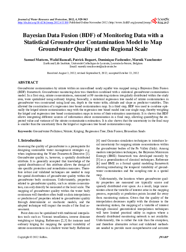 (PDF) Bayesian Data Fusion (BDF) of Monitoring Data with a Statistical Groundwater Contamination ...