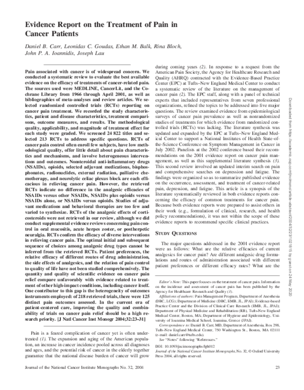 (PDF) Evidence report on the treatment of pain in cancer patients