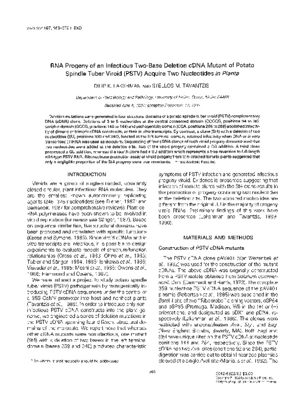 (PDF) RNA progeny of an infectious two-base deletion cDNA mutant of ...