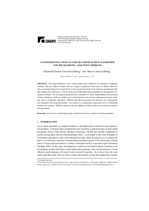 (PDF) An experimental study of variable depth search algorithms for the quadratic assignment problem
