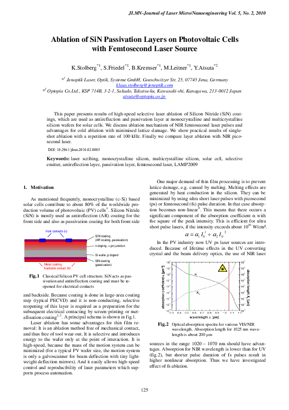 (PDF) Ablation of SiN Passivation Layers on Photovoltaic Cells with ...
