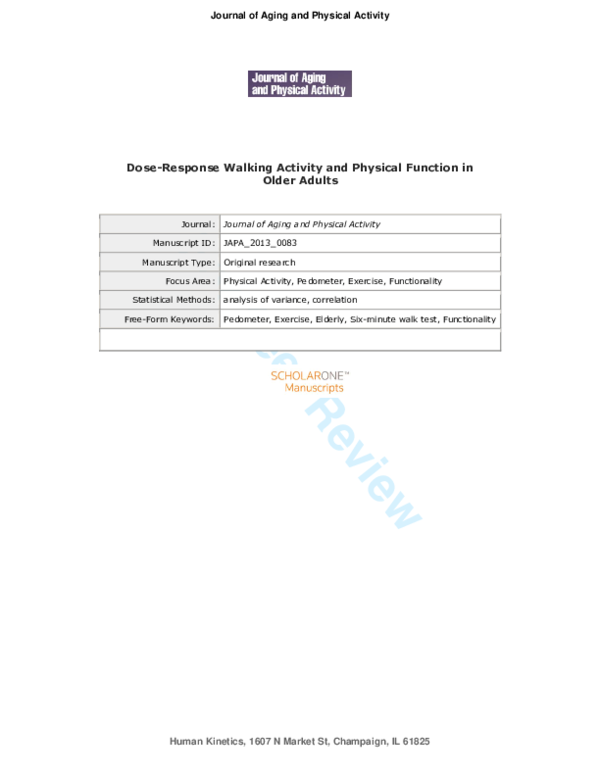 (PDF) Dose Response Walking Activity And Physical Function In Older Adults