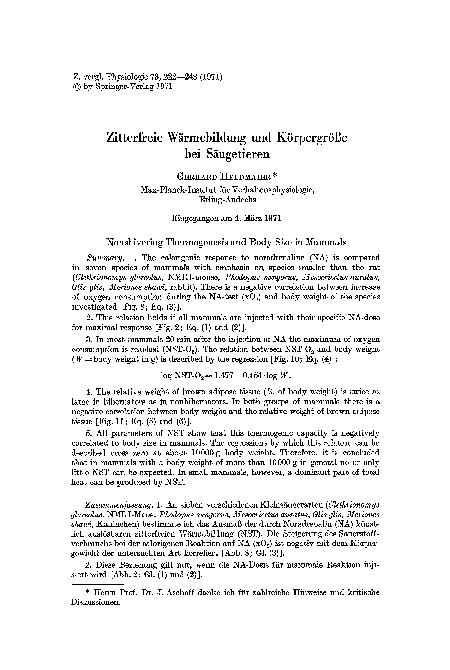 (PDF) Nonshivering thermogenesis and body size in mammals