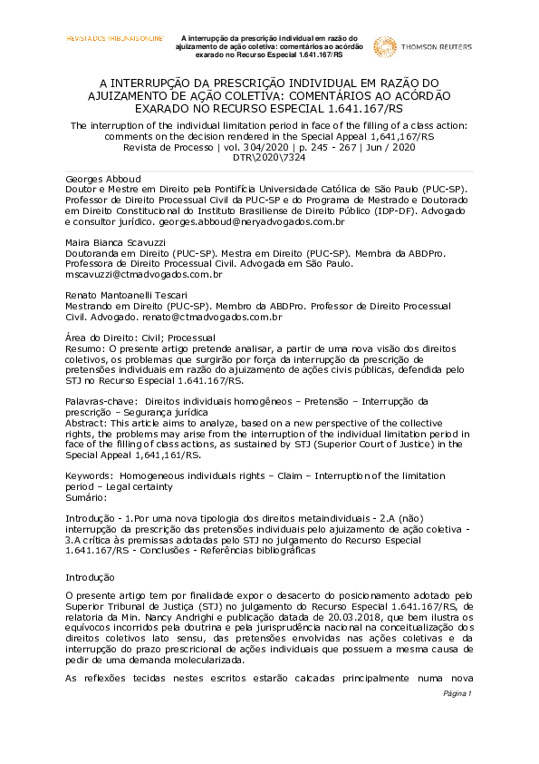 (PDF) A INTERRUPÇÃO DA PRESCRIÇÃO INDIVIDUAL EM RAZÃO DO AJUIZAMENTO DE ...