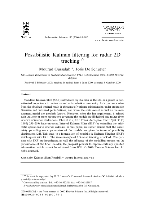 (PDF) Possibilistic Kalman filtering for radar 2D tracking