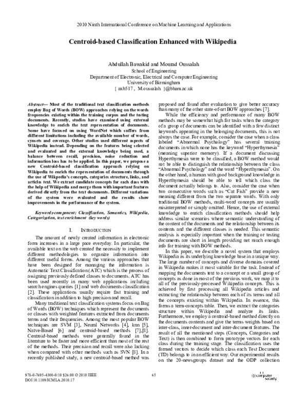 Pdf Centroid Based Classification Enhanced With Wikipedia Mourad Oussalah