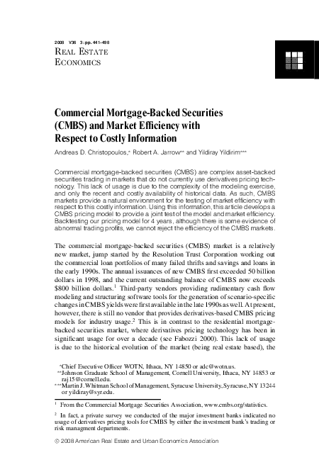 (PDF) Commercial Mortgage-Backed Securities (CMBS) and Market ...