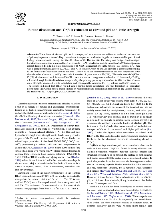 (PDF) Biotite dissolution and Cr(VI) reduction at elevated pH and ionic ...