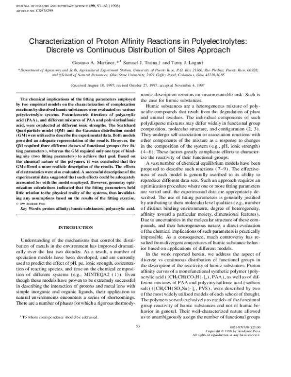 (PDF) Characterization of Proton Affinity Reactions in Polyelectrolytes ...