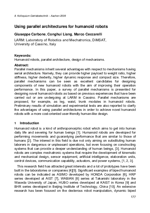 (PDF) Using parallel architectures for humanoid robots