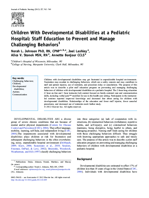 (PDF) Children With Developmental Disabilities at a Pediatric Hospital ...