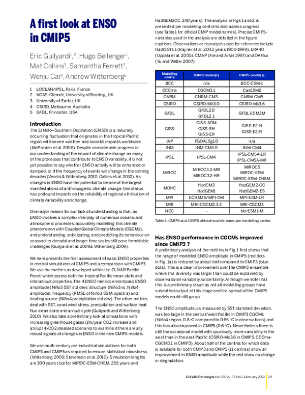 (PDF) A first look at ENSO in CMIP5