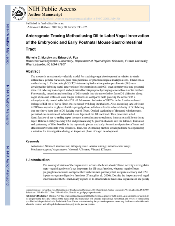 (PDF) Anterograde tracing method using DiI to label vagal innervation ...