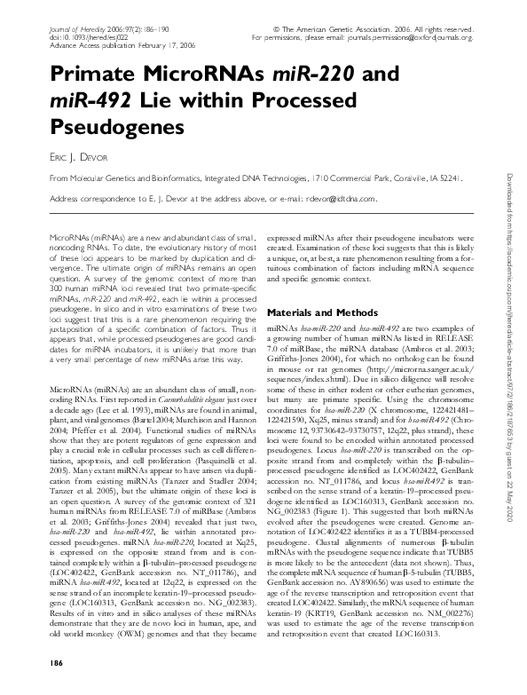 (PDF) Primate MicroRNAs miR-220 and miR-492 Lie within Processed ...