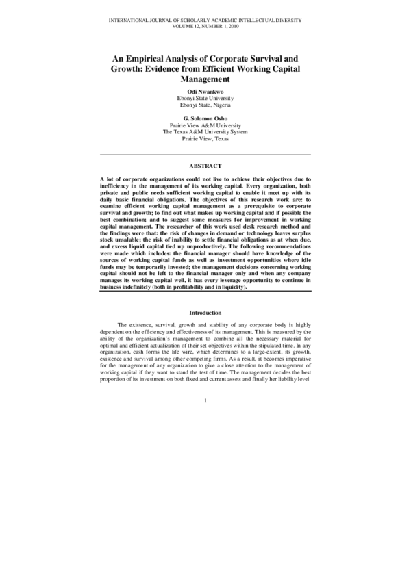 (PDF) An Empirical Analysis of Corporate Survival and Growth: Evidence from Efficient Working ...