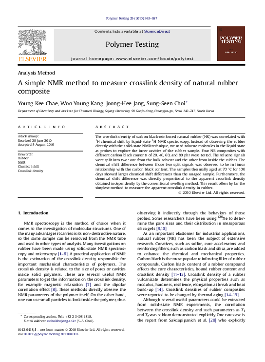 (PDF) A simple NMR method to measure crosslink density of natural ...