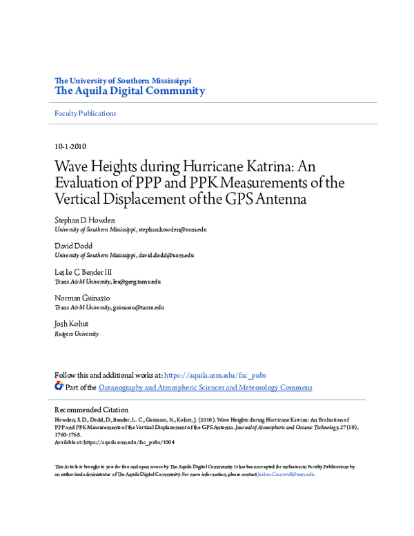 (PDF) Wave Heights during Hurricane Katrina: An Evaluation of PPP and ...