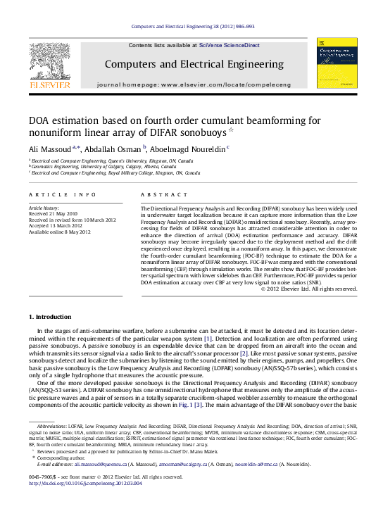 Pdf Doa Estimation Based On Fourth Order Cumulant Beamforming For Nonuniform Linear Array Of
