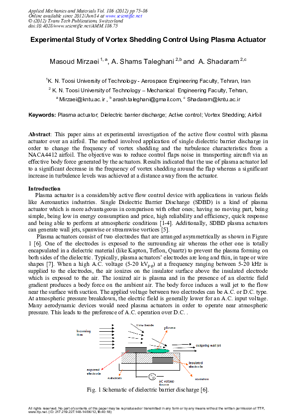 (PDF) Experimental Study of Vortex Shedding Control Using Plasma Actuator