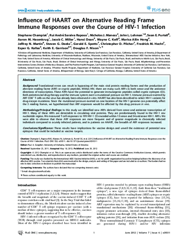 (PDF) HAART Effects on Alternative Reading Frame Responses in HIV-1