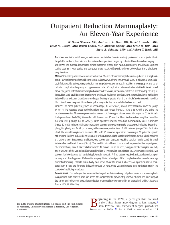 (PDF) Outpatient reduction mammaplasty: an eleven-year experience